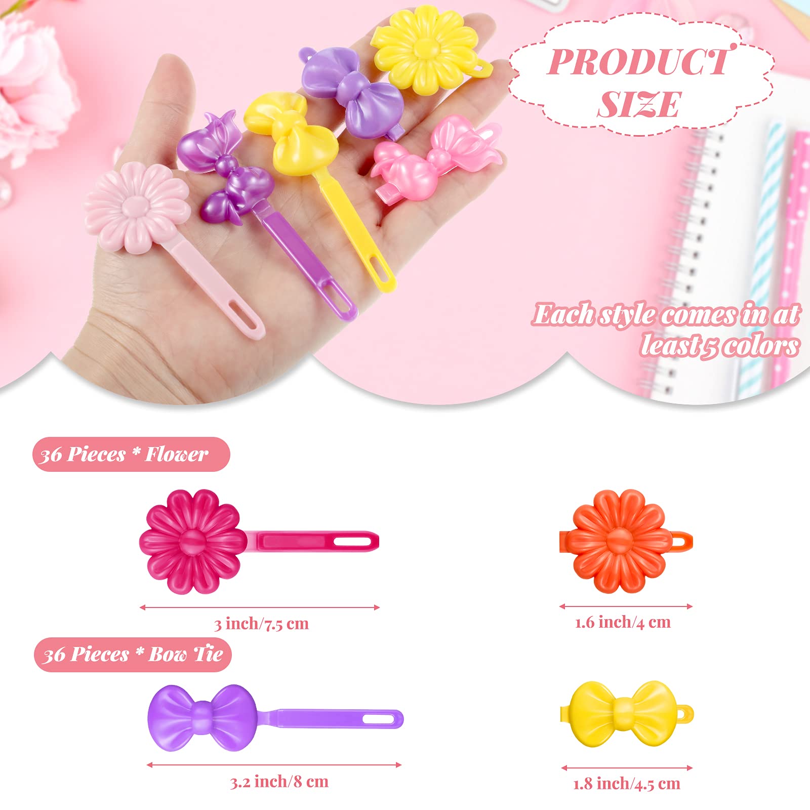 Janinka 72 Pieces Plastic Self Hinged Barrettes: Colorful 80s 90s Cartoon Hairpins and Clips for Girls and Toddlers (Multicolor, Delicate)