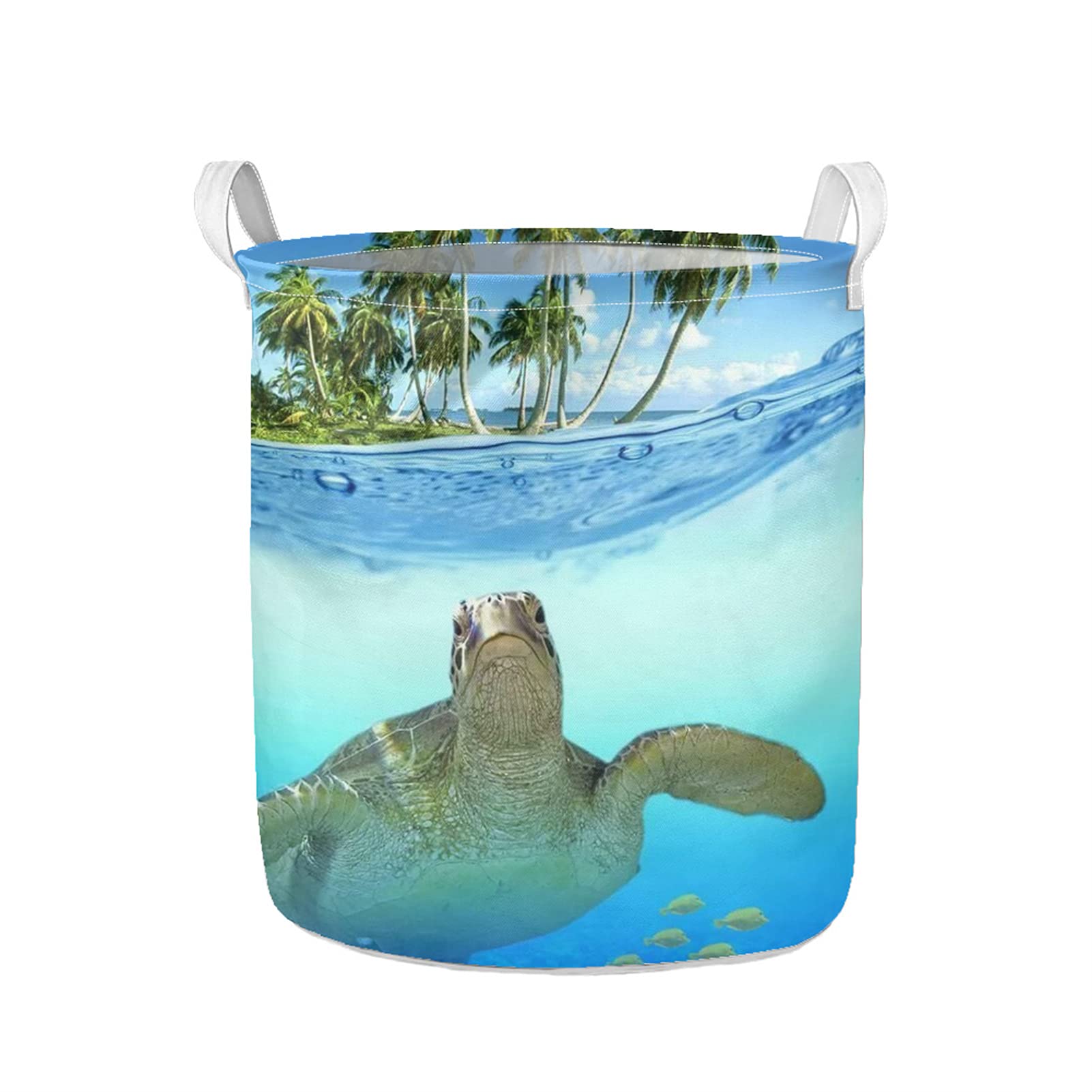 ZFRXIGN Blue Laundry Hamper Sea Turtle Ocean Themed Kids Storage Bins for Bedroom/Home/Dorm Collapsible Round Sports Laundry Basket for Child Room Nursery