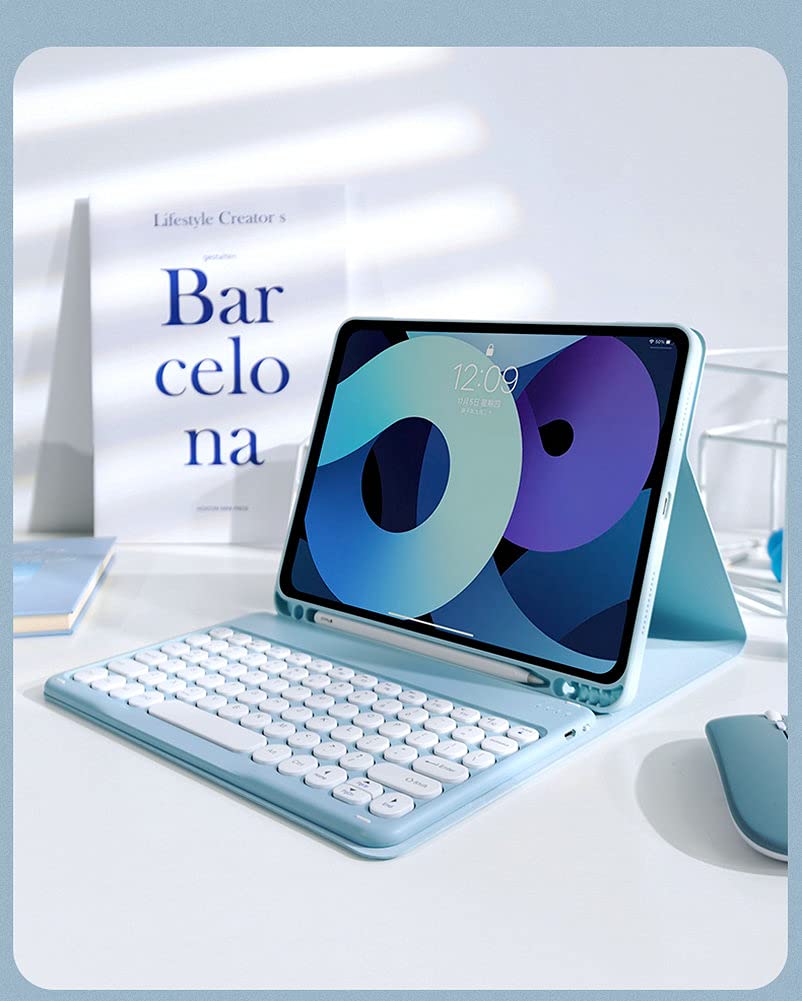 Keyboard Case for iPad Mini 7th/6th Generation 8.3 Inch, Case for iPad Mini 7 A17 Pro/Mini6 Keyboard with Mouse, Cute Round Key Detachable Keyboard Case with Pencil Holder, Pink