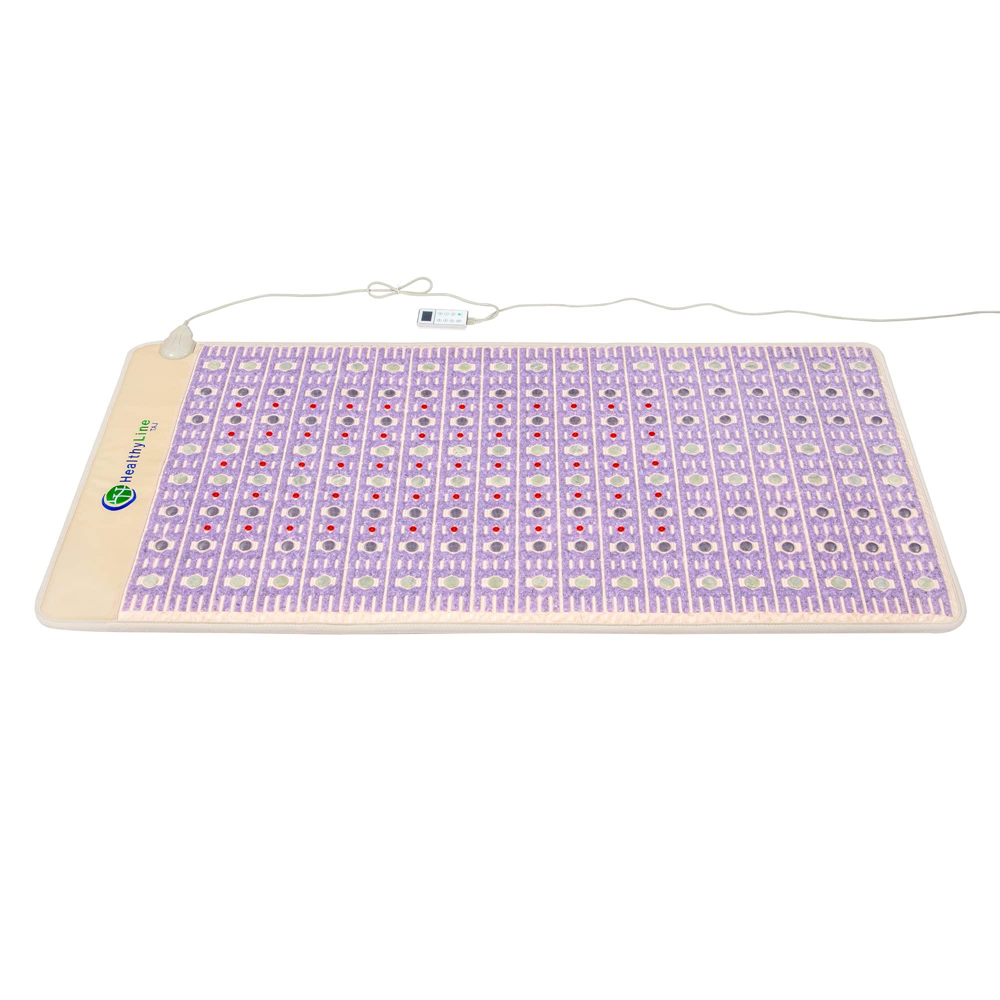 Healthyline Advanced Infrared Heating Pad - Amethyst, Tourmaline and Jade Gemstones - Photon Lights, Negative Ions and Hot Crushed Stones - TAJ Split Inframat Pro (1/2 King, Left)
