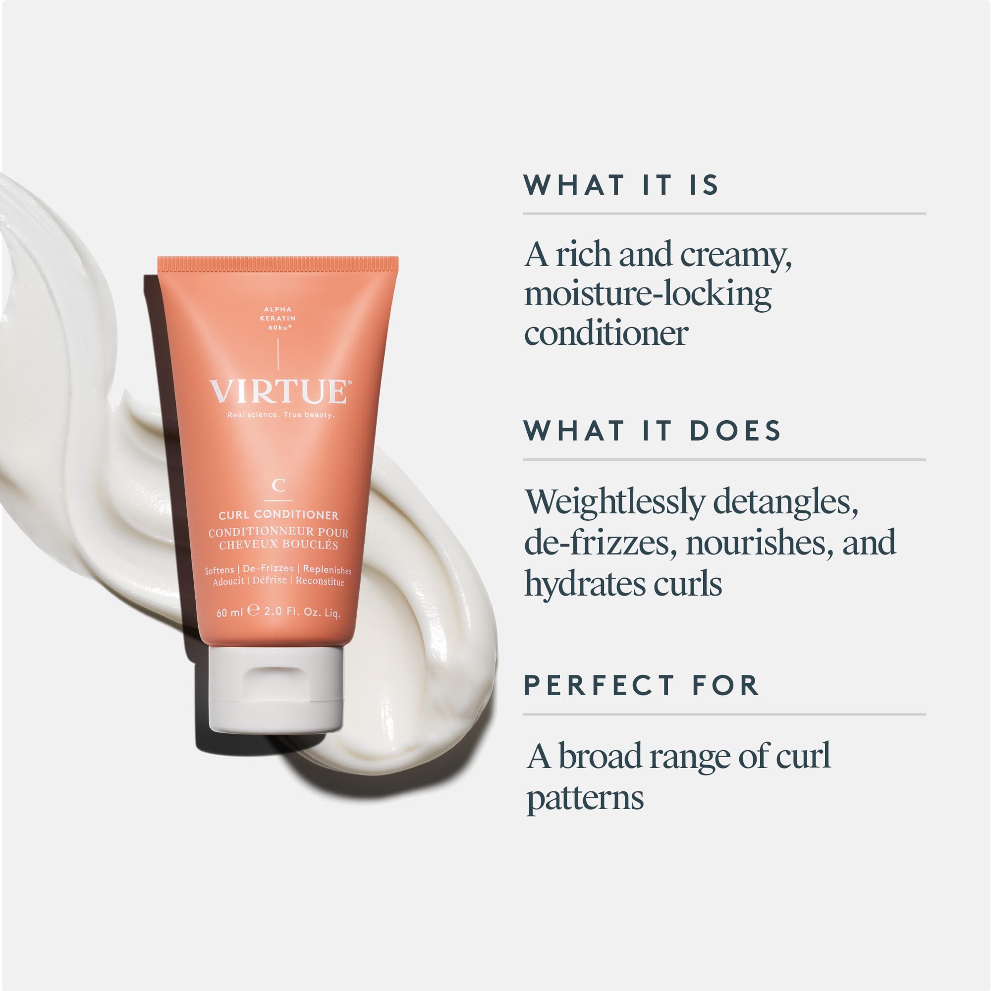VIRTUE Curl Conditioner with Jojoba Oil, Sulfate Free, Hydrates, Nourishes & Repairs Curly Hair with Frizz Control, Color Safe