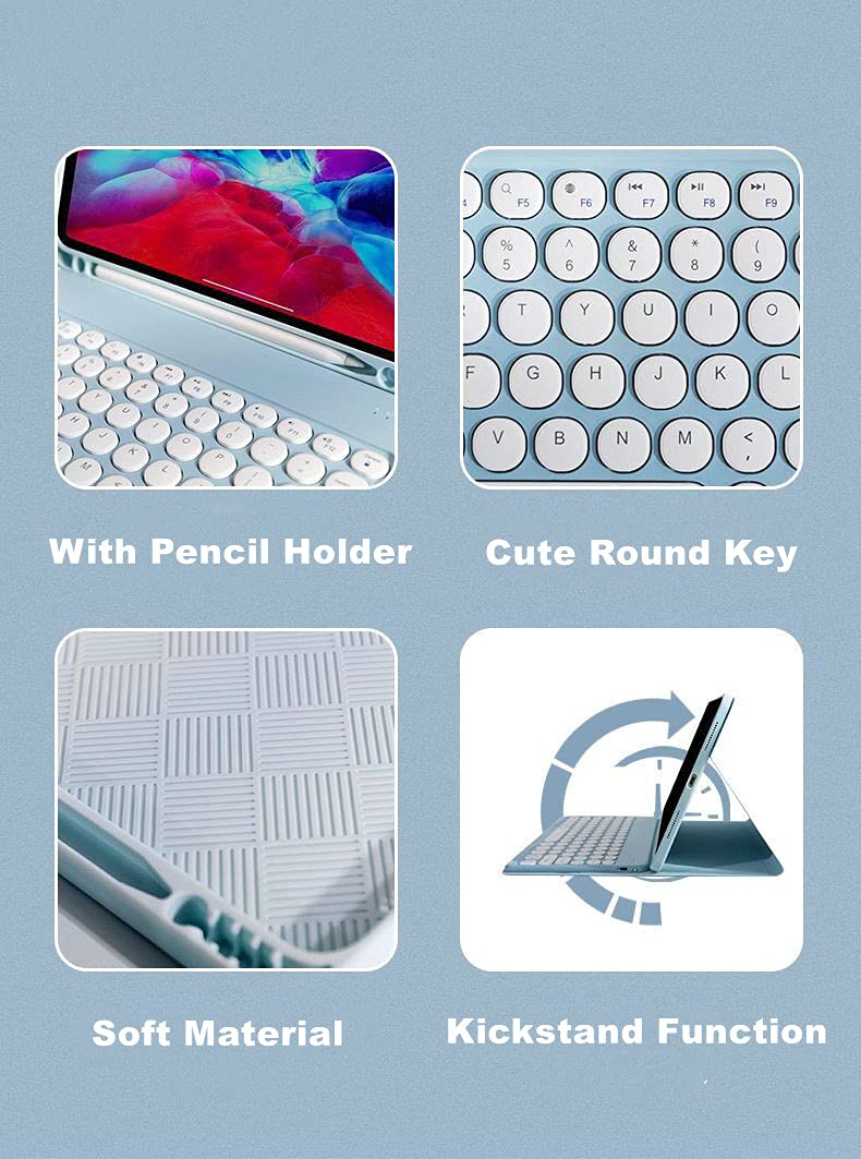 Keyboard Case for iPad Mini 7th/6th Generation 8.3 Inch, Case for iPad Mini 7 A17 Pro/Mini6 Keyboard with Mouse, Cute Round Key Detachable Keyboard Case with Pencil Holder, Pink
