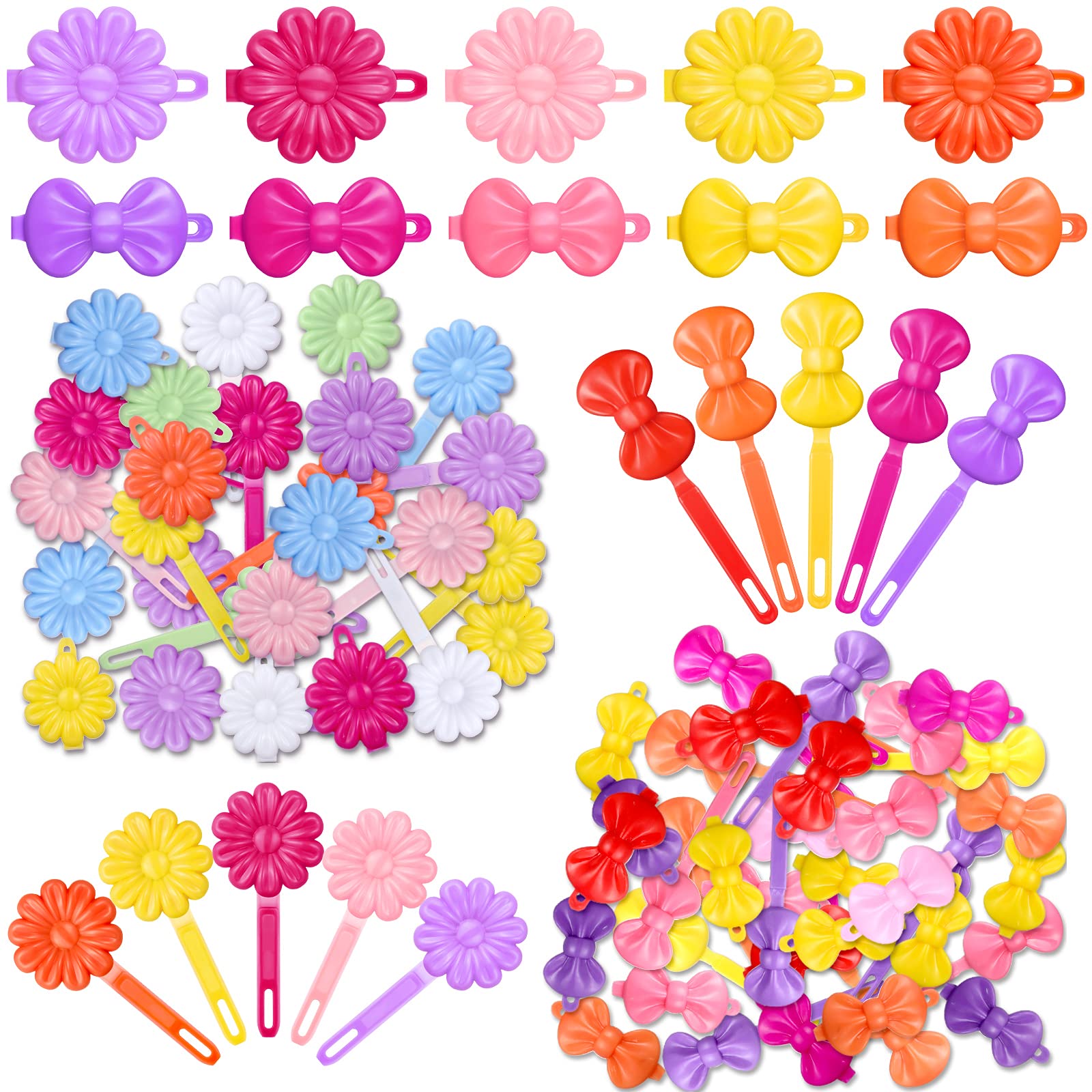 Janinka 72 Pieces Plastic Self Hinged Barrettes: Colorful 80s 90s Cartoon Hairpins and Clips for Girls and Toddlers (Multicolor, Delicate)