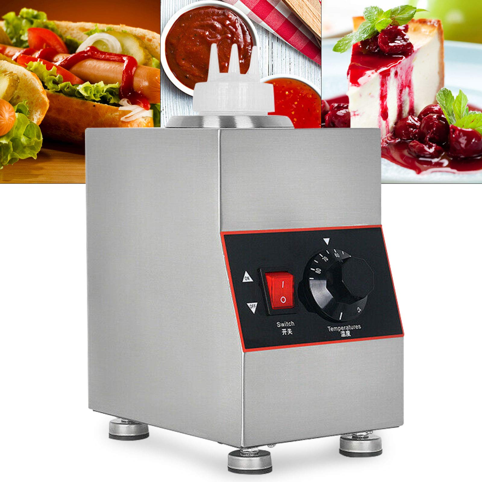 Commercial Sauce Warmer Sauce Heat Preservation Machine 86°F~185°F Electric Hot Fudge Cheese Caramel Jam Toppings Warmer Countertop Sauce Dispenser, 650ml Bottle