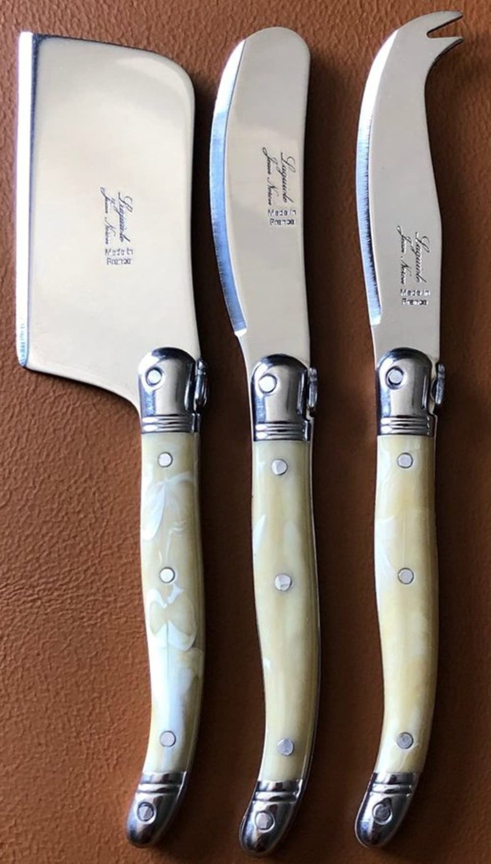 Mini Cheese Knife Set - Pale Horn, Set of 3 Utensils, Boxed