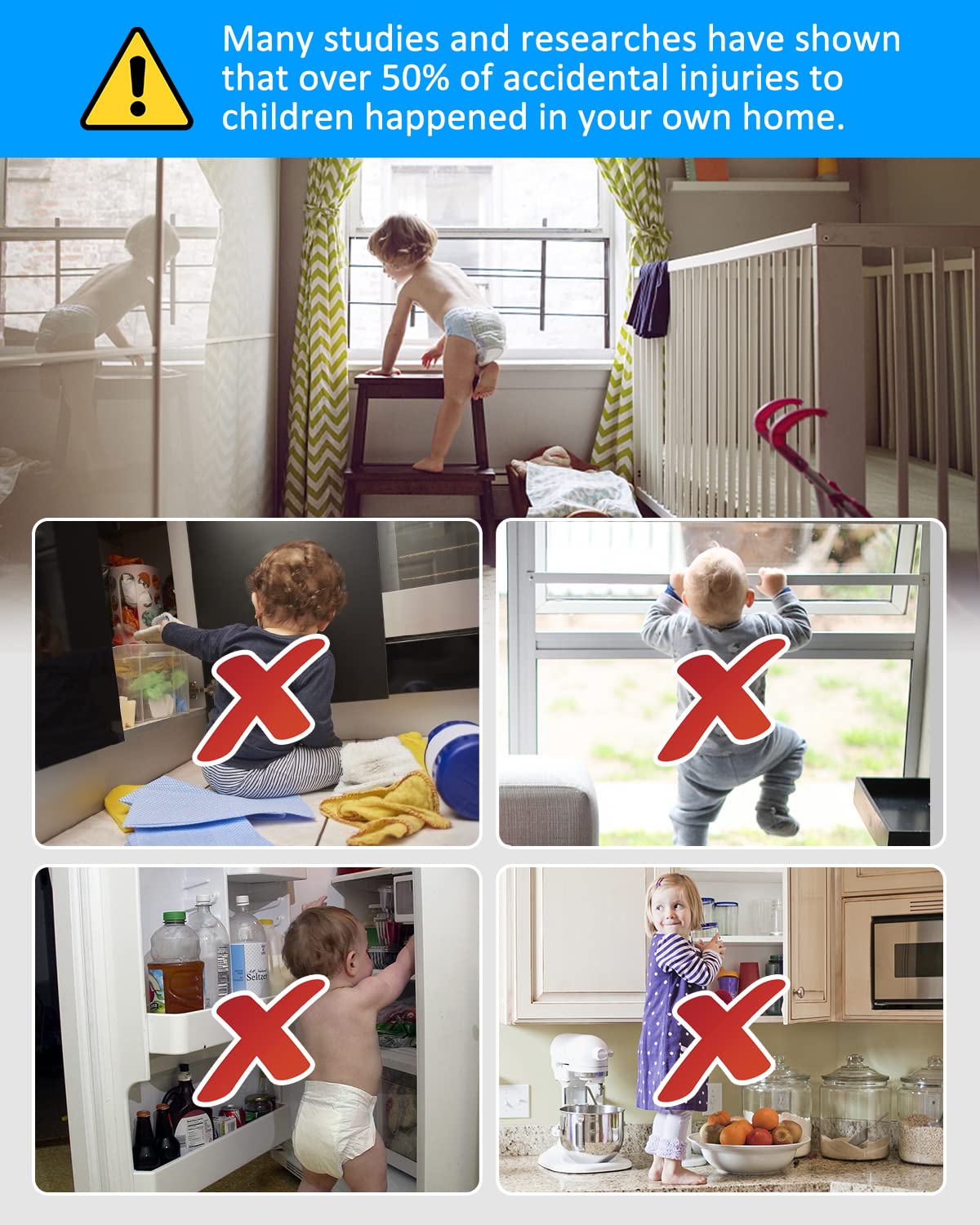 Cabinet Locks for Babies, Refrigerator Lock, 2 Pack DUOSI Fridge Lock Child Locks for Cabinets, Baby Proofing Safety Locks for Kitchen Cabinets and Drawers, Closets, Windows, Doors and More