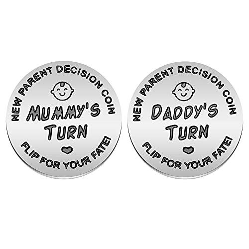 Decision Making Coin New Parents Gifts Pregnancy Gifts New Baby Gifts for Parent Mom Dad Decision Coin for Women Men Pregnancy for First Time Mummy Daddy to Be Christmas Birthday Gift (Silver)