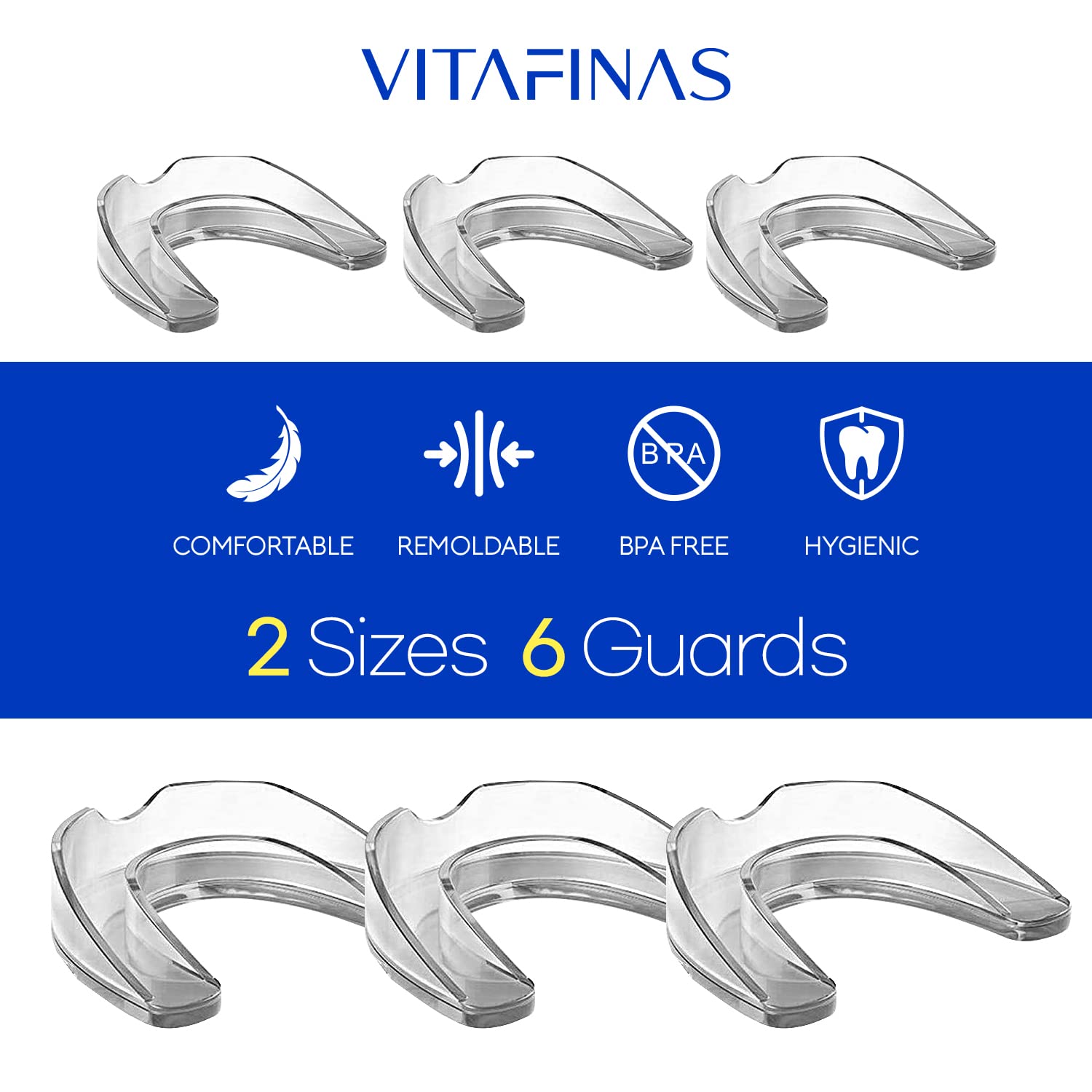 Mouth Guard for Grinding Teeth, Moldable Dental Guard, Professional Mouth Grinding Guard, Night Guard Comfortable Custom Mold for Clenching, Bruxism, Whitening Tray & Sports Guard (6Pack, 2 Sizes)