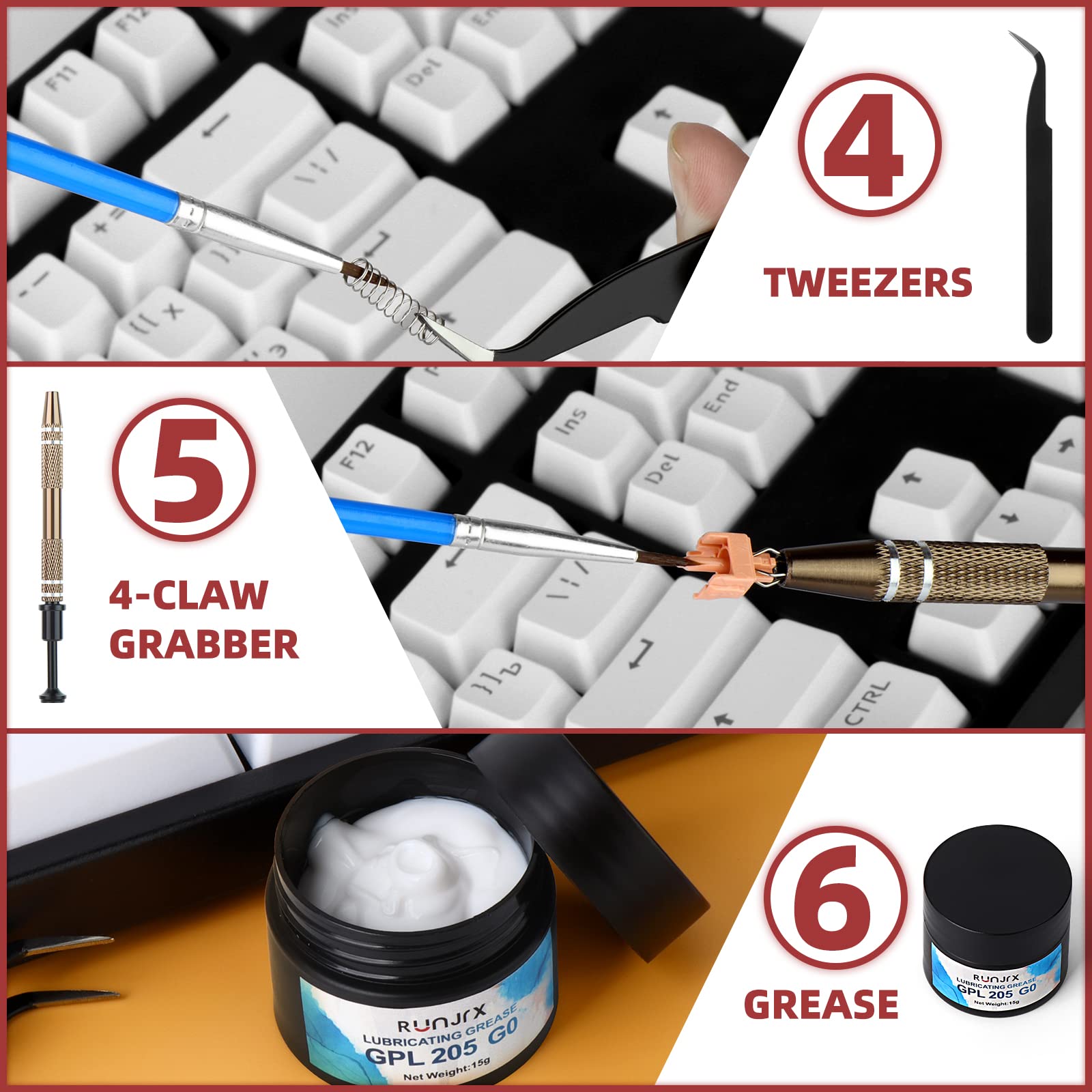 RUNJRX Keyboard Lube Kit GPL 205G0 0.53oz/15g for Mechanical Keyboard Lube, Switch Opener for MX Kailh Gateron Switch,Keyboard Tools with Keycap Puller