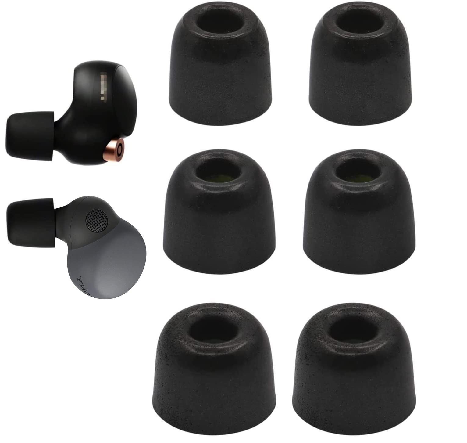 JNSA Replacement Memory Foam Ear Tips Noise Canceling Foam Ear Tip Compatible with Sony WF-1000XM4 / 1000XM5 Earbud Headphones, [Fit in Case],L/M/S 3 Size 3 Pairs,Black (Foam4XM4B3P)
