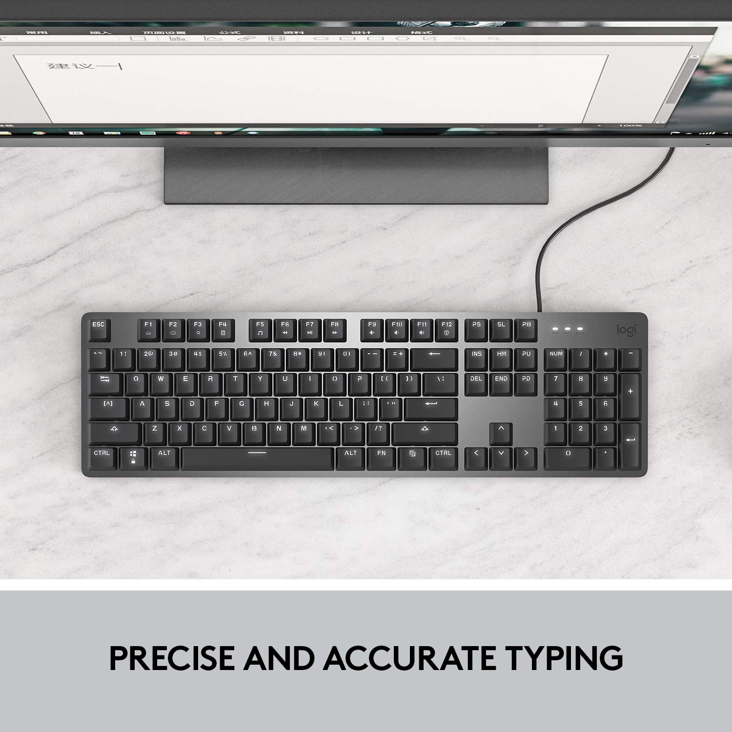Logitech K845 Mechanical Illuminated Keyboard,Mechanical Switches, Strong Adjustable Tilt Legs, Full Size, Aluminum Top Case, 104 Keys, USB Corded, Windows (TTC Blue Switches) (Renewed)