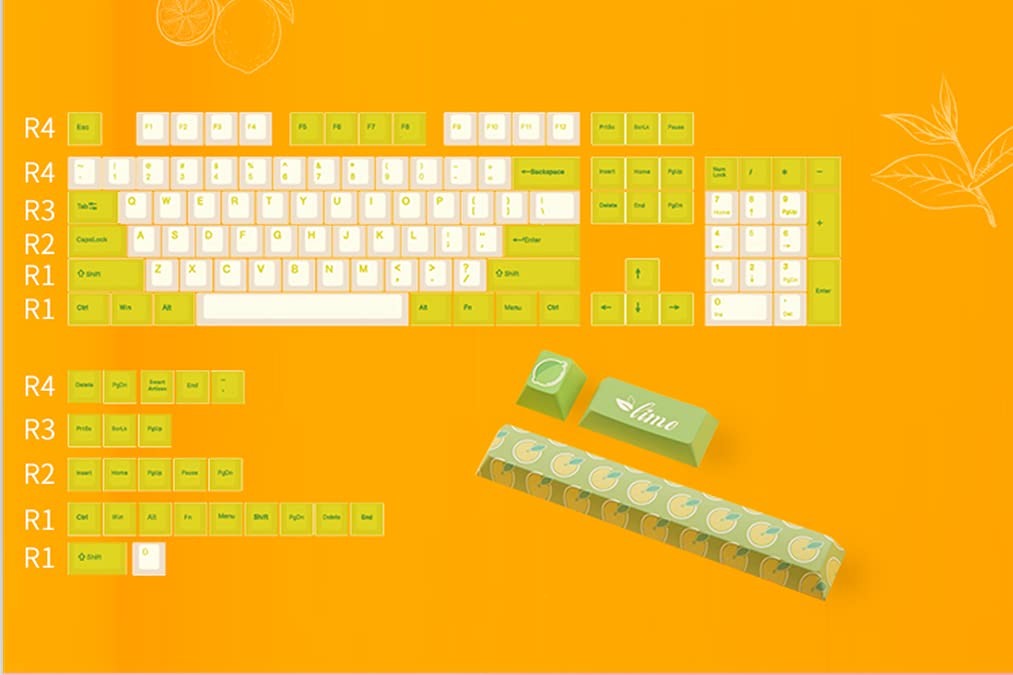 104 + 27 Keycap Set, Dye-Sublimation PBT Keycaps, Cherry Profile Custom Keycaps for DIY Cherry MX Mechanical Gaming Keyboards, Lemon Lime
