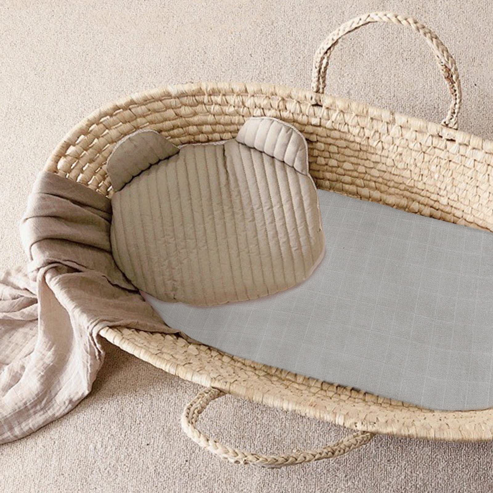 Muslin Bassinet Sheet Fitted 2 Pack for Cradle or Bassinet Pad&Mattress, Soft and Breathable Viscose Made from Bamboo Cotton Muslin Bassinet Sheets (32"x16"x5.5") for Boys and Girls Gift, Grey