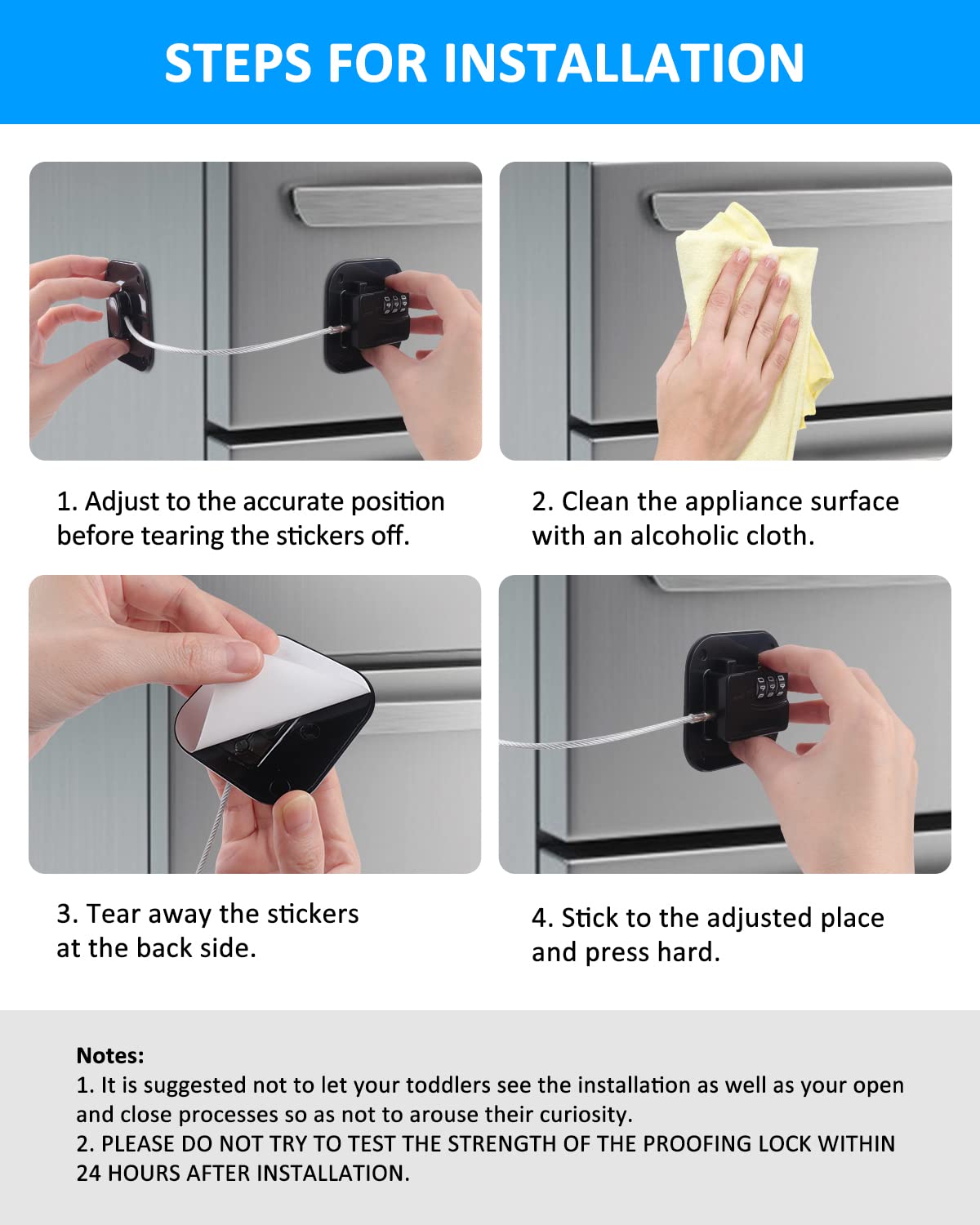 Cabinet Locks for Babies, Refrigerator Lock, 2 Pack DUOSI Fridge Lock Child Locks for Cabinets, Baby Proofing Safety Locks for Kitchen Cabinets and Drawers, Closets, Windows, Doors and More