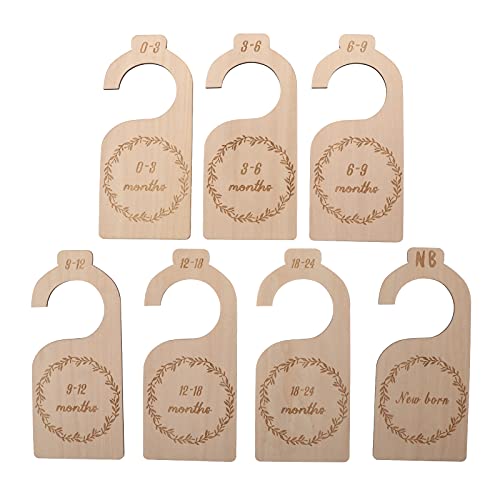 Baby Closet Size Dividers,Baby Closet Size Divider Wooden Baby Closet Organizers Hanging Closet Dividers from Newborn Infant to 24 Months for Home Nursery Baby Clothes(7 Pieces) (2)