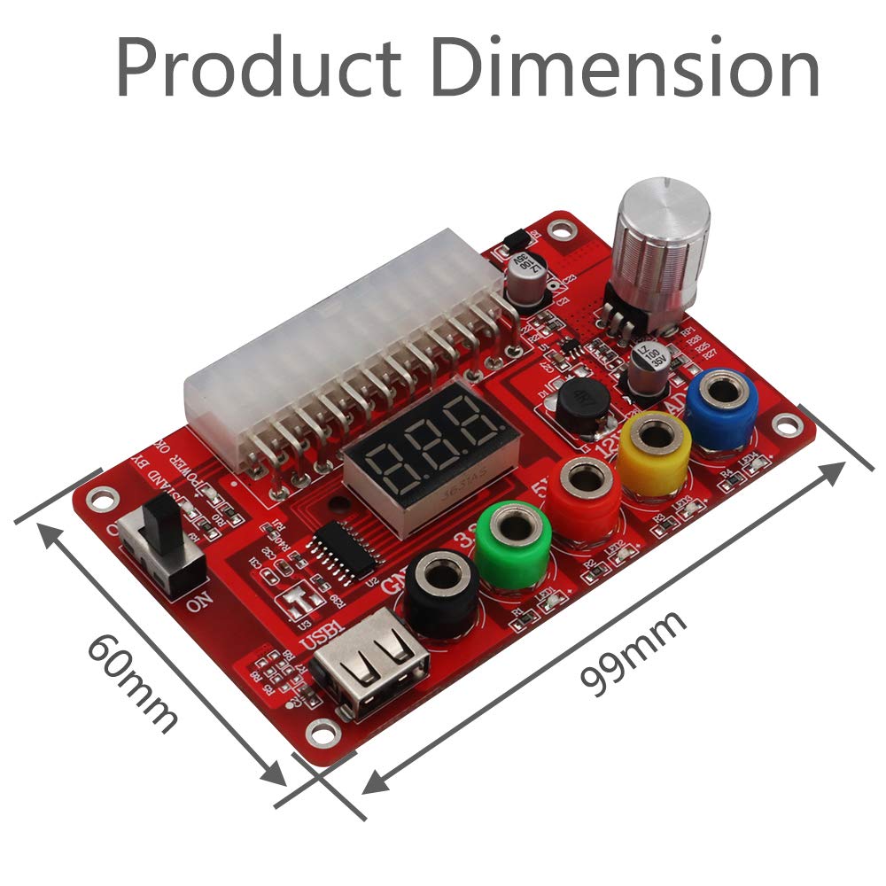 HLT New Version ATX Power Supply Breakout Board and Acrylic Case Kit with ADJ Adjustable Voltage Knob, Supports 3.3V, 5V, 12V and 1.8V-10.8V (ADJ) Output Voltage, 3A Maximum Output, Reset Protection.