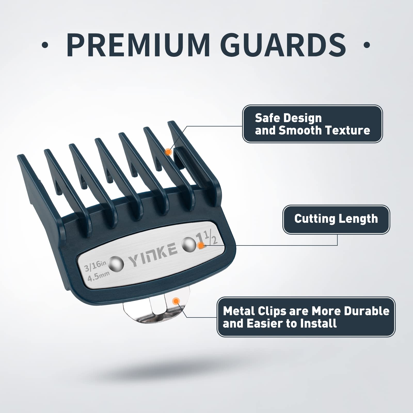 Yinke Clipper Guards Premium Cutting Guides for Wahl with Metal Clip #3171-500 - 1/8” to 1”- Fits Most Full Size Wahl Clippers (Blue)