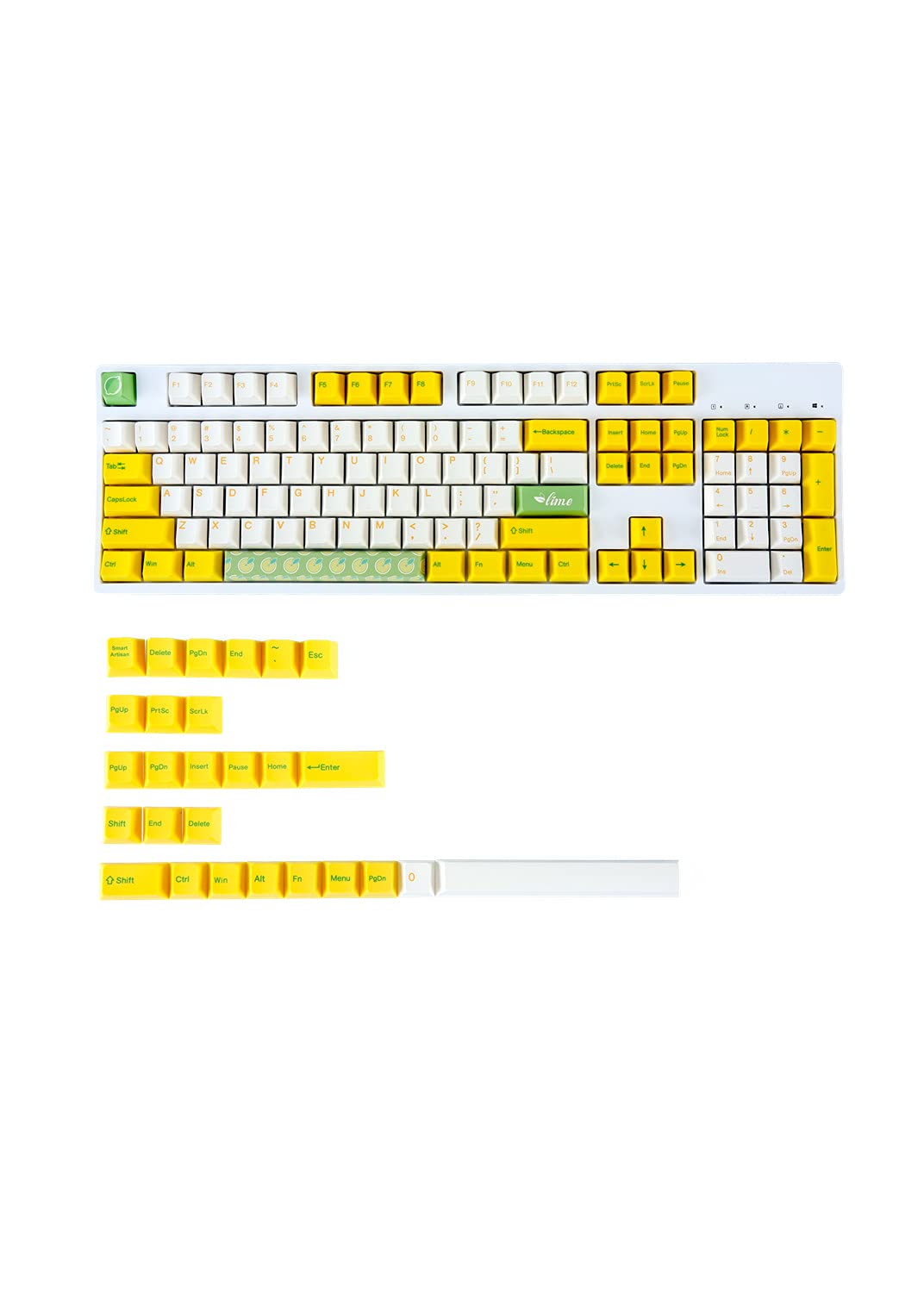 104 + 27 Keycap Set, Dye-Sublimation PBT Keycaps, Cherry Profile Custom Keycaps for DIY Cherry MX Mechanical Gaming Keyboards, Lemon Lime