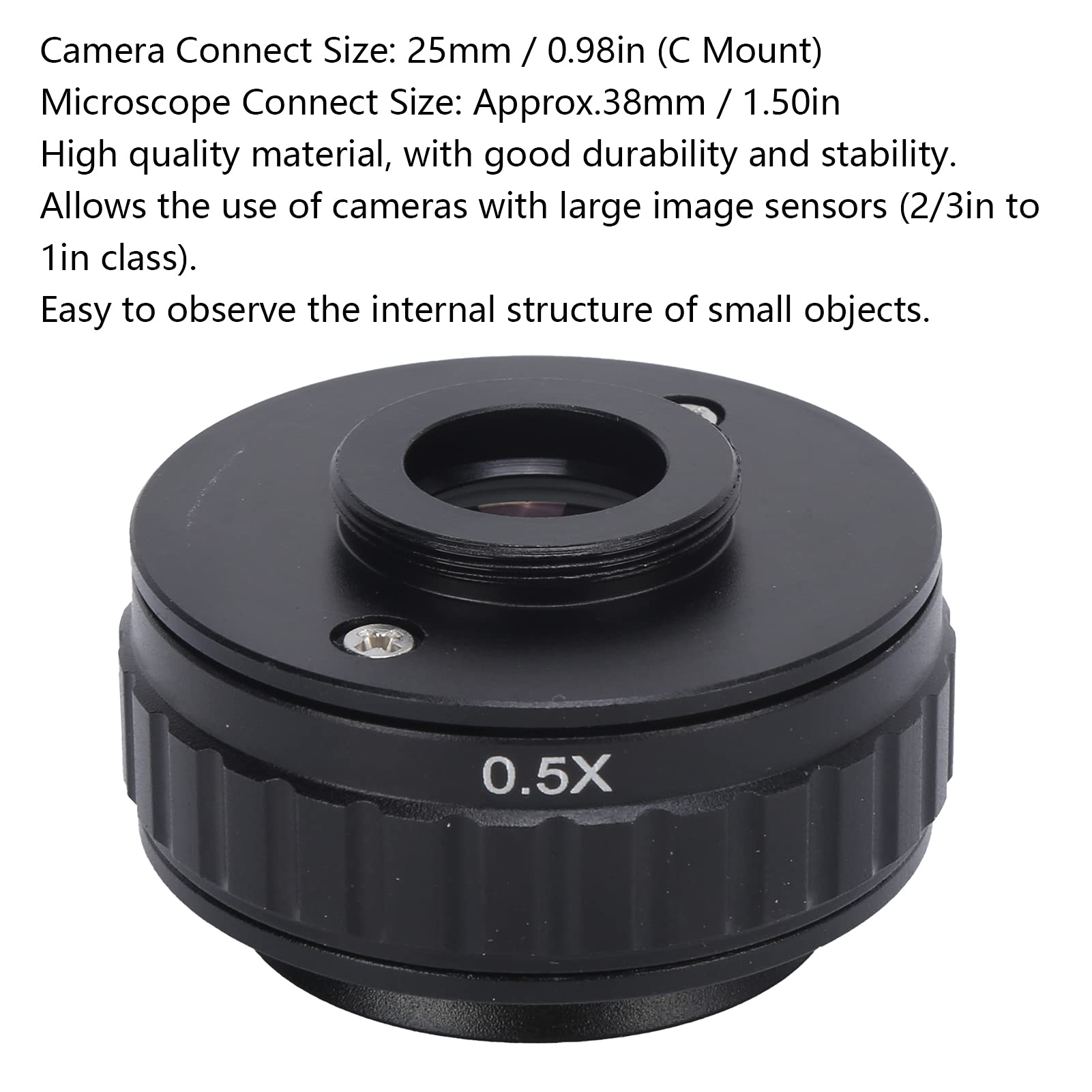 Agatige 0.5X C Mount Adapter Lens, Microscope Adapter Camera Adapter Mount Lens Adapter Trinocular Stereo Microscope Tube Focusing 38mm for Digital Camera CX Photo Port Stereo T490 Series Microscopes