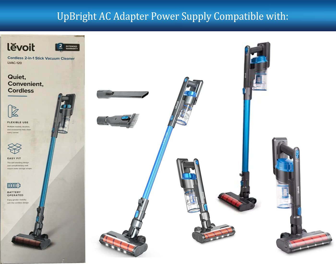 UpBright 26V AC/DC Adapter Compatible with Levoit LVAC-120 LVAC120 22.2V 2200mAh 48.84Wh Lithium Li-ion Battery 150W Cordless Stick Vacuum Cleaner Model ZD012A260040US 26VDC 0.4A Power Supply Charger