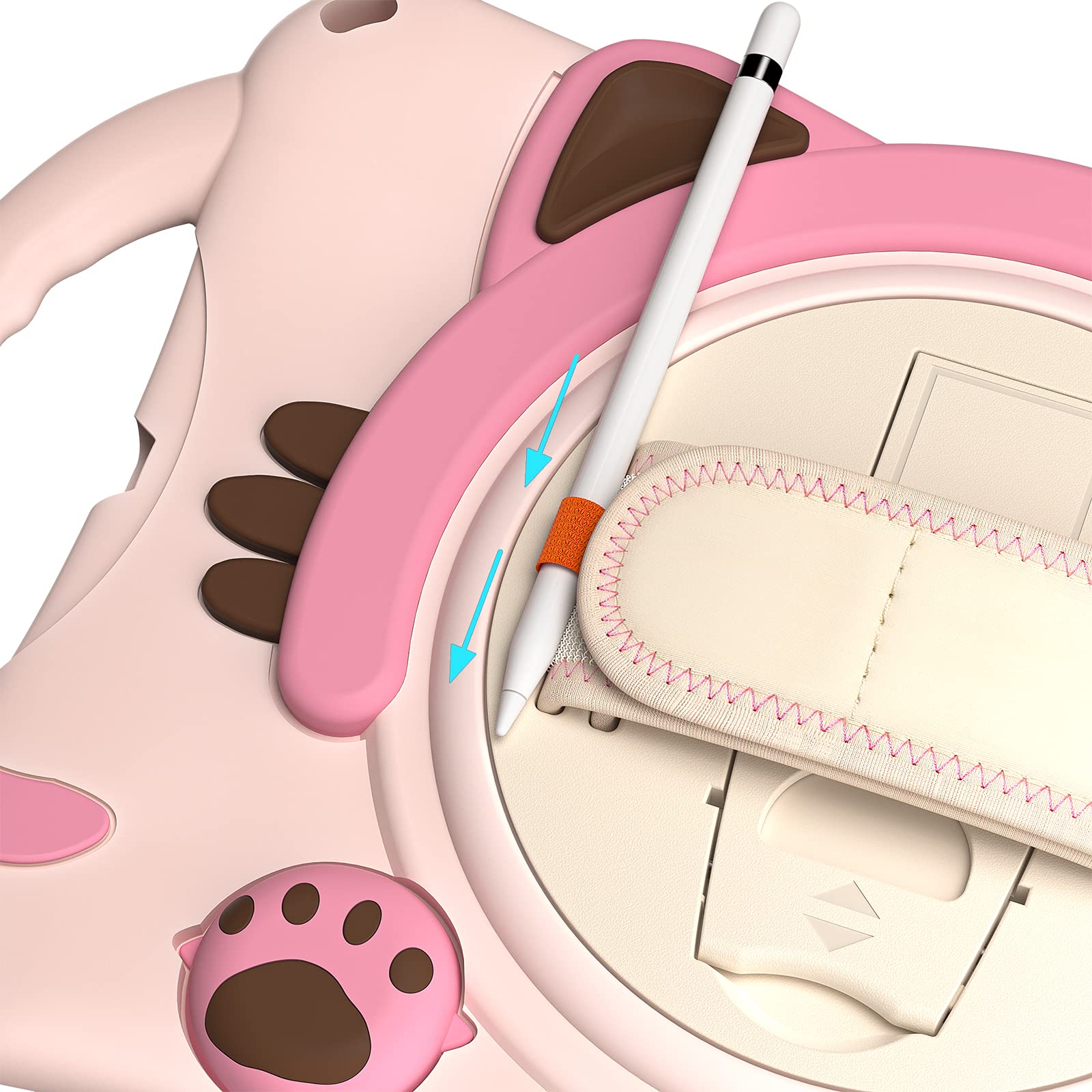 KIQ Cat Shield Case for iPad 9th Generation Case for Kids, Heavy Duty Cute ipad 10.2 case for Kids 7th 8th Gen w/Stand Shoulder Strap - Pink