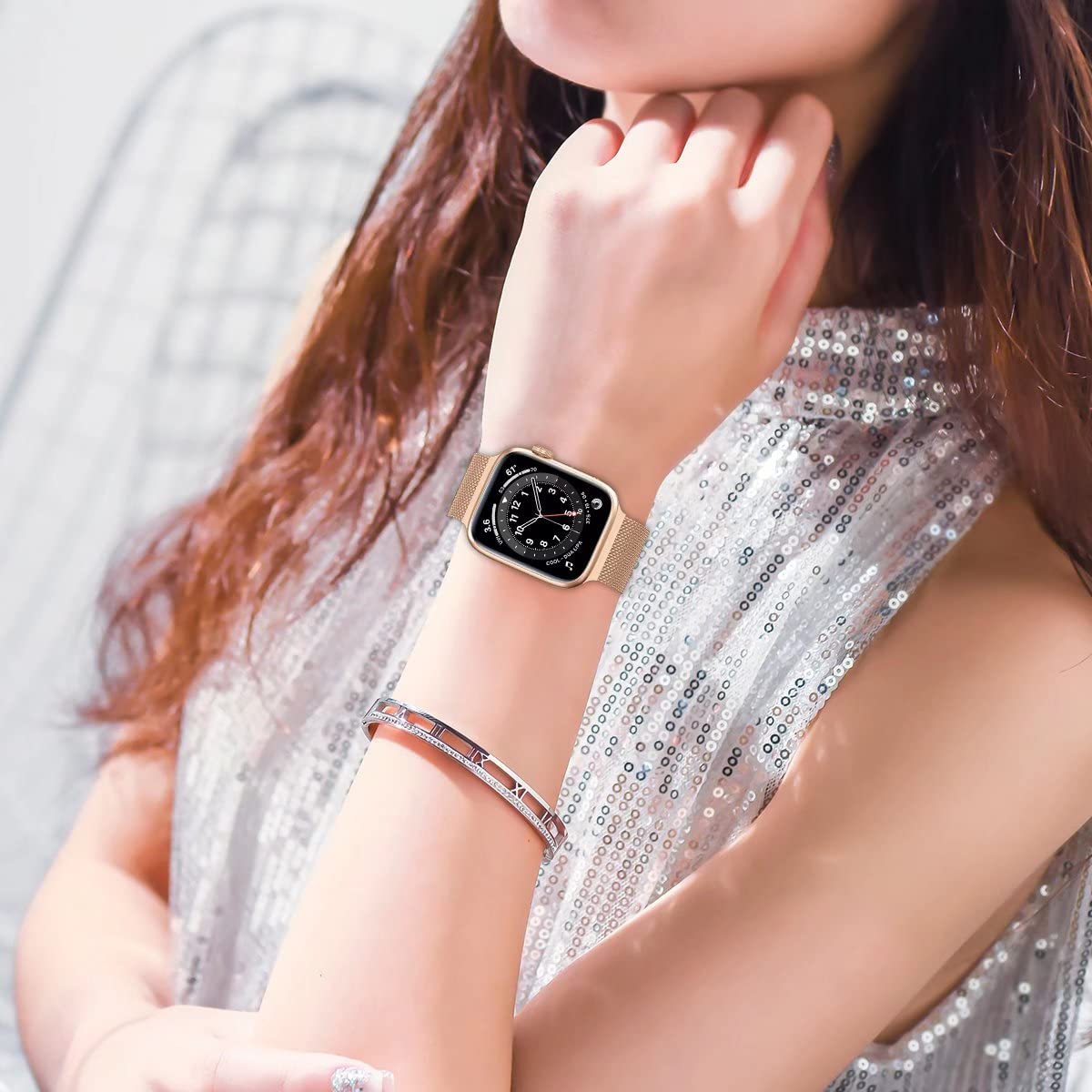 Zsuoop Metal Stainless Steel Bands Compatible with Apple Watch 38/40/41/42/44/45mm With Screen Protector Case,Magnetic Adjustable Strap for iWatch Series 9/8/7/6/5/4/SE/3/2/1 Women Men