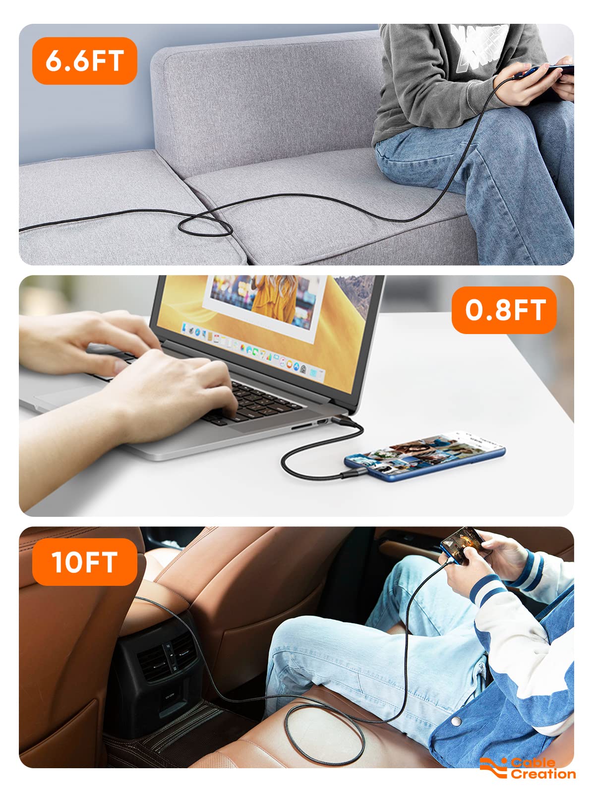 CableCreation Short USB to USB C Cable 0.8ft, USB C Charger Cable Braided for Car Carplay, Galaxy S23 S23+ S22+ S22 S21 S20 Note 20, MacBook, iPad Mini 6, iPad Pro 2020, 0.2m