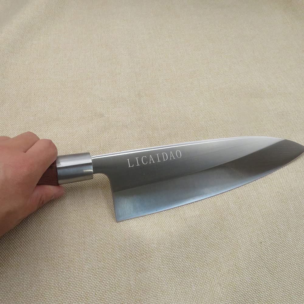 LICAIDAO Deba Knife, Fish Fillet Knife, Stainless Steel Single Bevel Japanese Kitchen Knife for Fish Cutting with Ergonomic Handle, 210mm