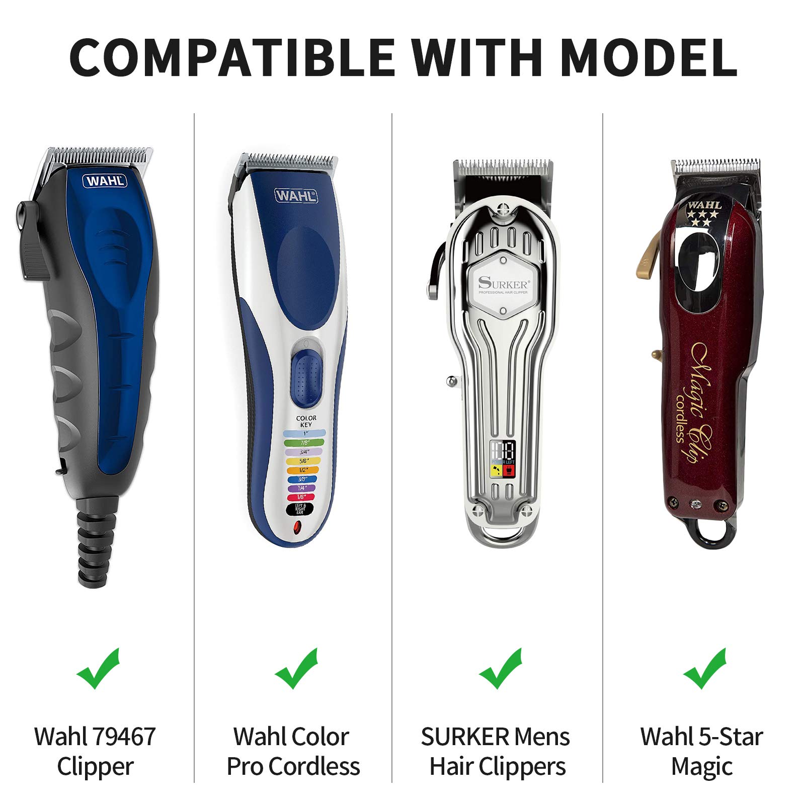 Yinke Clipper Guards Premium Cutting Guides for Wahl with Metal Clip #3171-500 - 1/8” to 1”- Fits Most Full Size Wahl Clippers (Blue)
