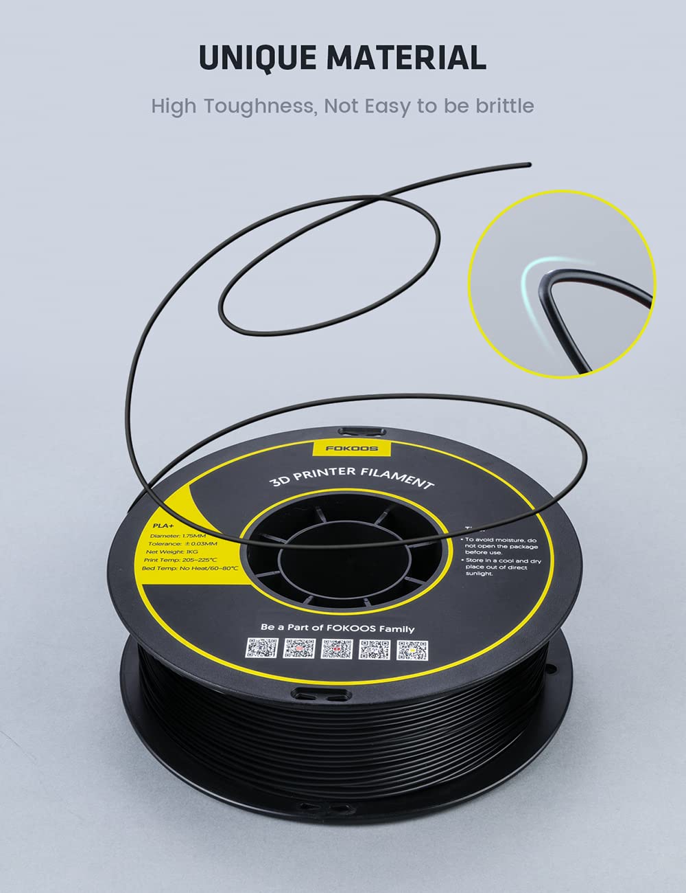 FOKOOS Grey PLA+ Filament…
