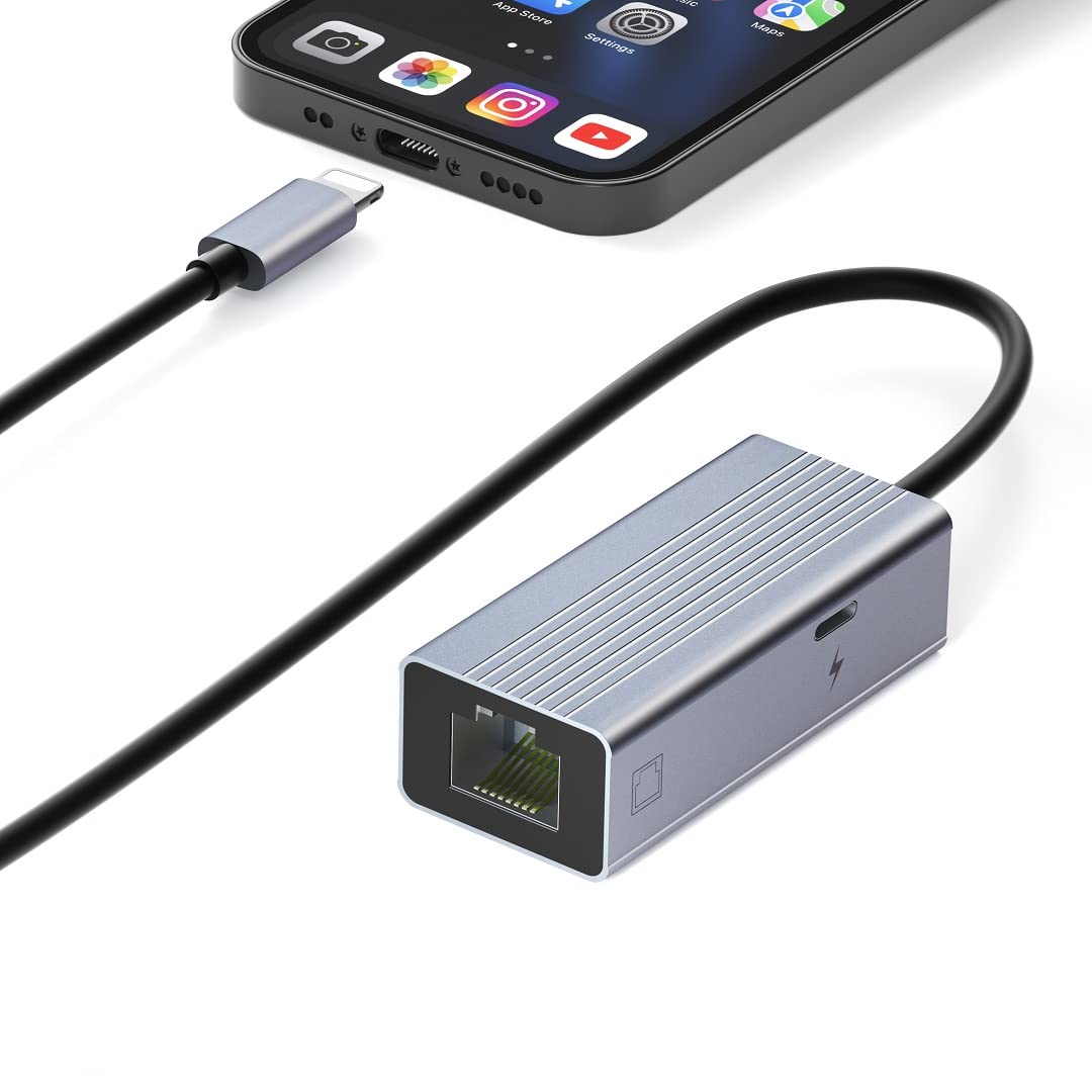 HelloLife iOS to RJ45 Ethernet LAN Wired Network Adapter with Fast Charging Port, 100Mbps High Speed, Ethernet Adapter for pad/Phone 12 11 xs x 8 7