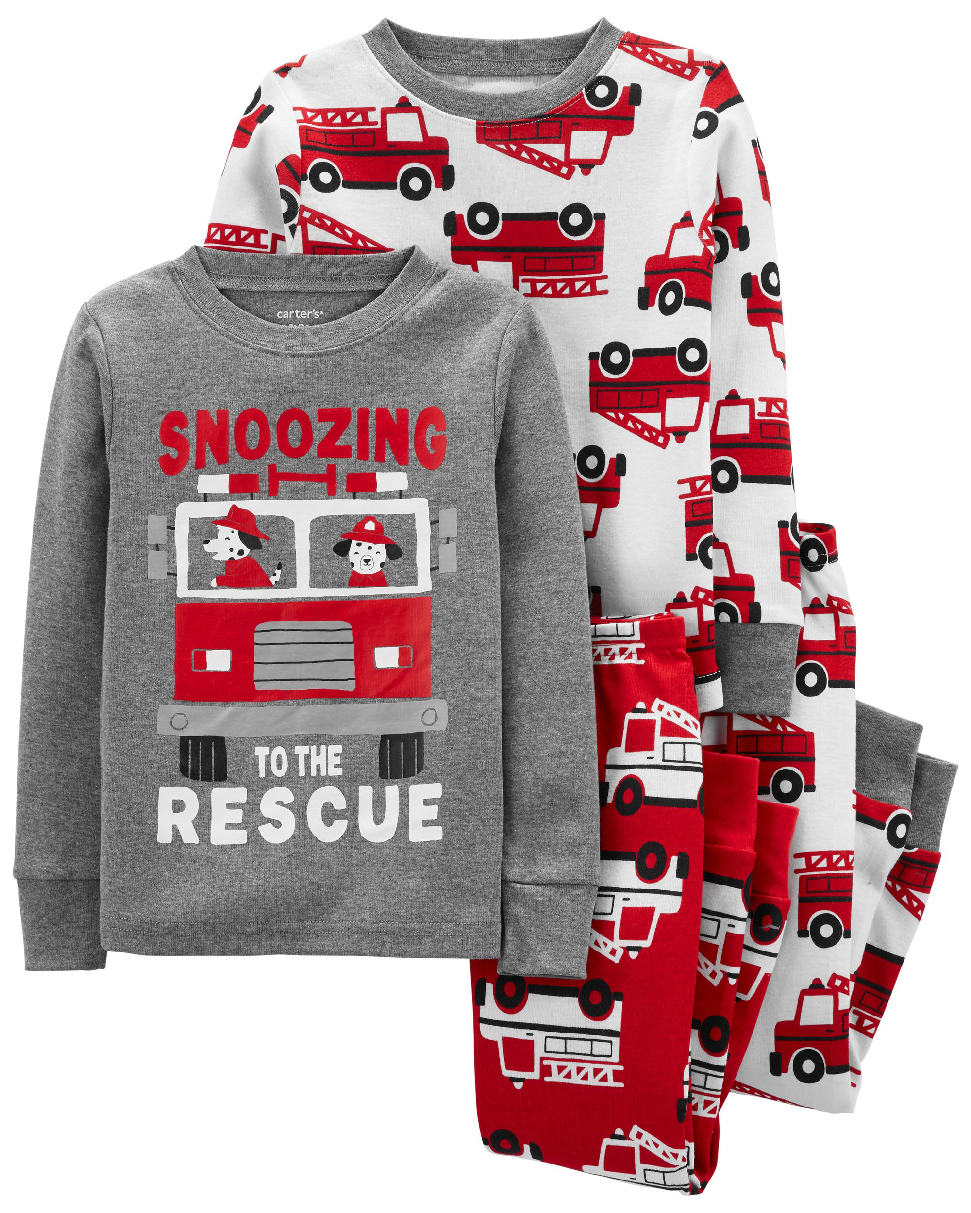 Carter's 4-Piece Toddler and Baby Boy's Snug fit Cotton Pajamas (Snoozing to the Rescue, 4T)