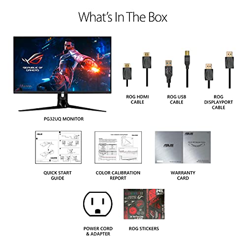 ASUS ROG Swift PG32UQ 32” 4K HDR 144Hz DSC HDMI 2.1 Gaming Monitor, UHD (3840 x 2160), IPS, 1ms, G-SYNC Compatible, Extreme Low Motion Blur Sync, Eye Care, DisplayPort, USB, DisplayHDR 600