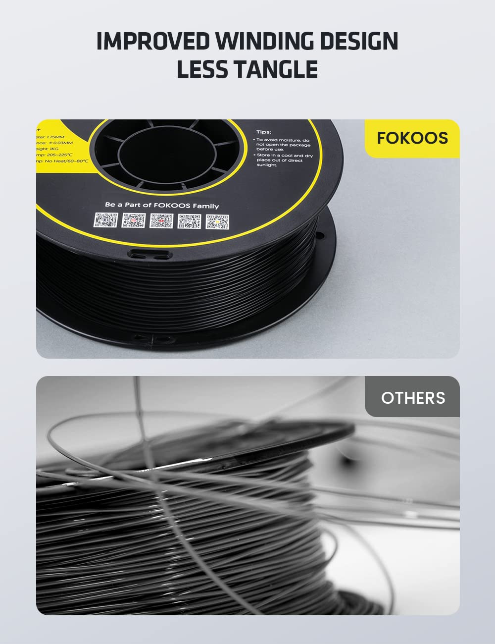 FOKOOS Grey PLA+ Filament…