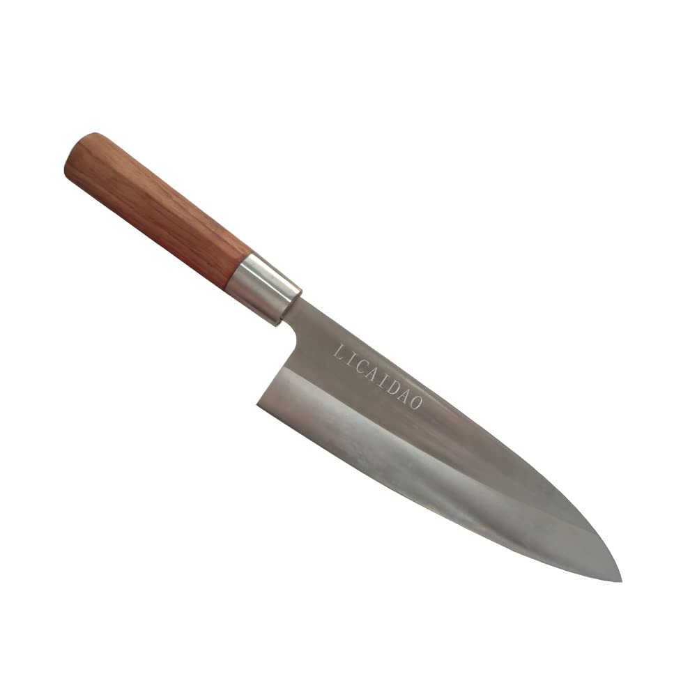LICAIDAO Deba Knife, Fish Fillet Knife, Stainless Steel Single Bevel Japanese Kitchen Knife for Fish Cutting with Ergonomic Handle, 210mm