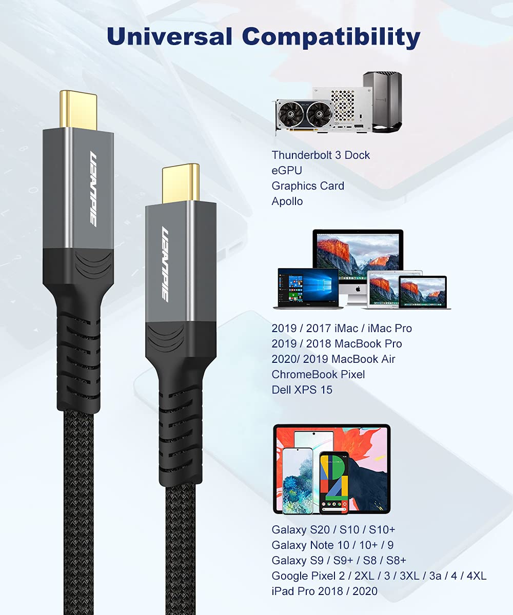 Uzanpie USB4 Cable Compatible with Thunderbolt 4/3, 40Gbps/6.6ft USB 4.0 Cable Support 100W 20V/5A Fast Charging, USB C to USB C Cable 8K@30Hz or Dual 4K@60Hz for Hub M-acbook External SSD eGpu
