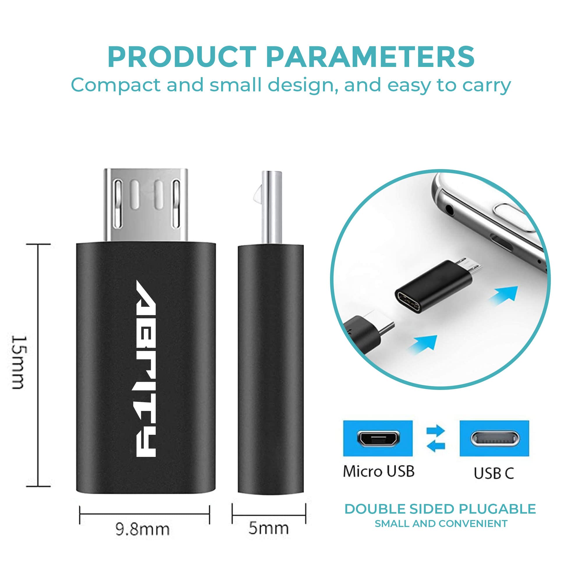 Abrity USB C Female to Micro USB Male Adapter, 2 Pack, Supports Devices like S7, Note 5, Tab S2, G4, Nexus 5/6, HTC One A9