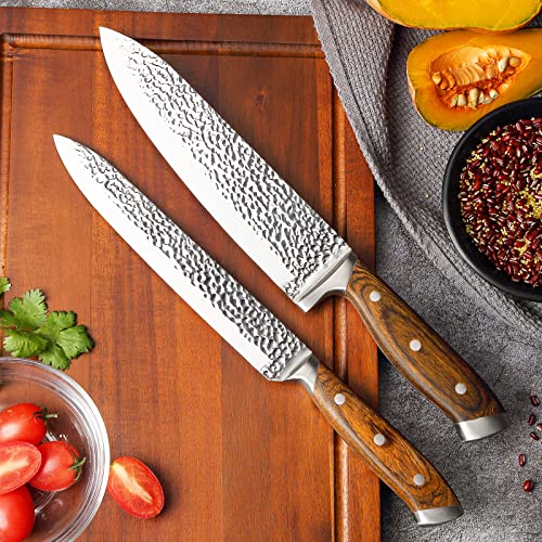 Knife Set, Karcu 15-Piece Hammer Kitchen Knife Block Sets with Sharpener German Steel, Rotating Acacia Block