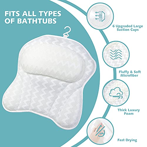 Bath Pillow Luxury Bathtub Pillow, Besititli Ergonomic Bath Pillows for Tub Neck and Back Support, Bath Tub Pillow Rest 4D Air Mesh Breathable Bath Accessories for Women & Men