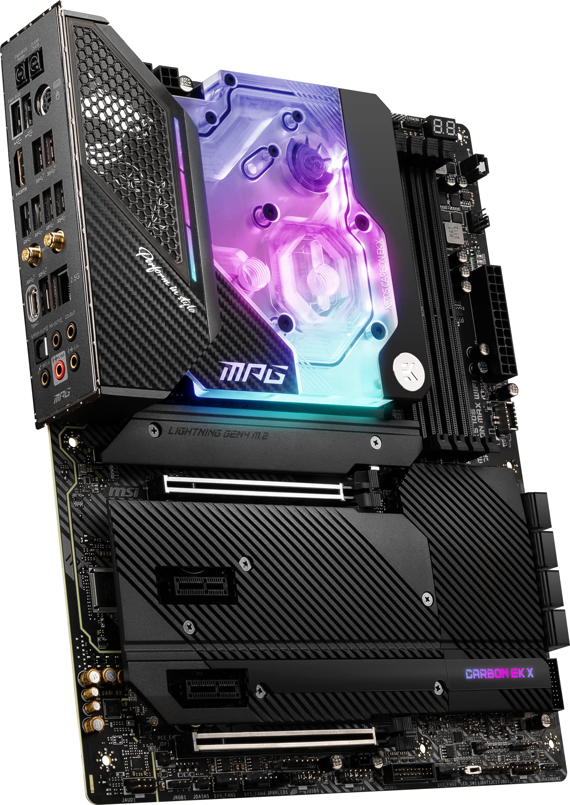 MSI MPG X570S CARBON EK X Gaming Motherboard (ATX, AMD, Socket AM4. DDR4, PCIe 4, CFX, M.2 Slots, Wi-Fi 6E)