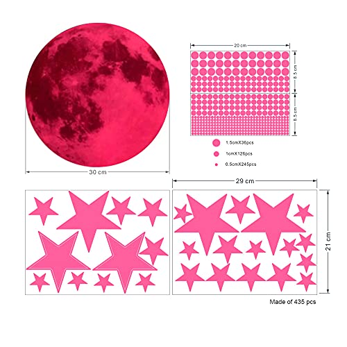 Glow in The Dark Stars for Ceiling Luminous Wall Decals Ceiling Stickers Glow In The Dark Ceiling Decorations Sky Shining Decals Glowing Ceiling Stickers for Kids Bedroom Kids Birthday Gift(Red stars)