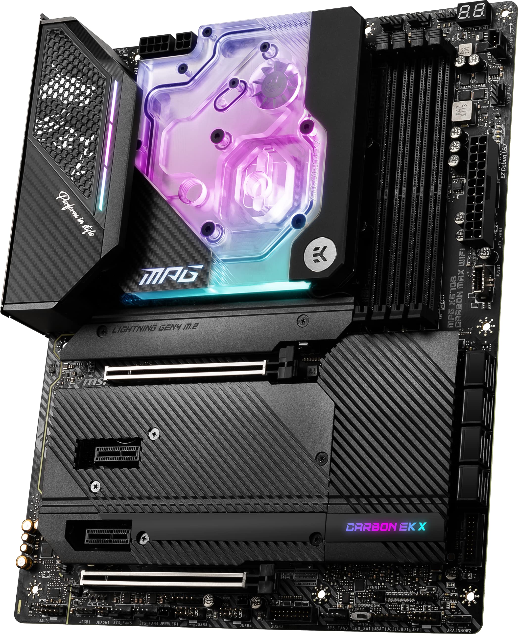 MSI MPG X570S CARBON EK X Gaming Motherboard (ATX, AMD, Socket AM4. DDR4, PCIe 4, CFX, M.2 Slots, Wi-Fi 6E)