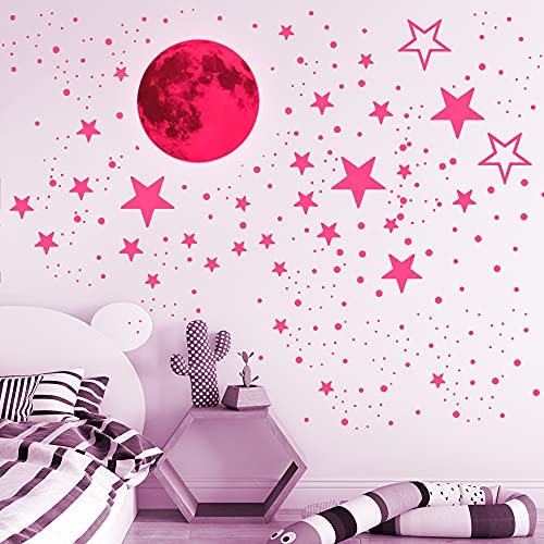 Glow in The Dark Stars for Ceiling Luminous Wall Decals Ceiling Stickers Glow In The Dark Ceiling Decorations Sky Shining Decals Glowing Ceiling Stickers for Kids Bedroom Kids Birthday Gift(Red stars)