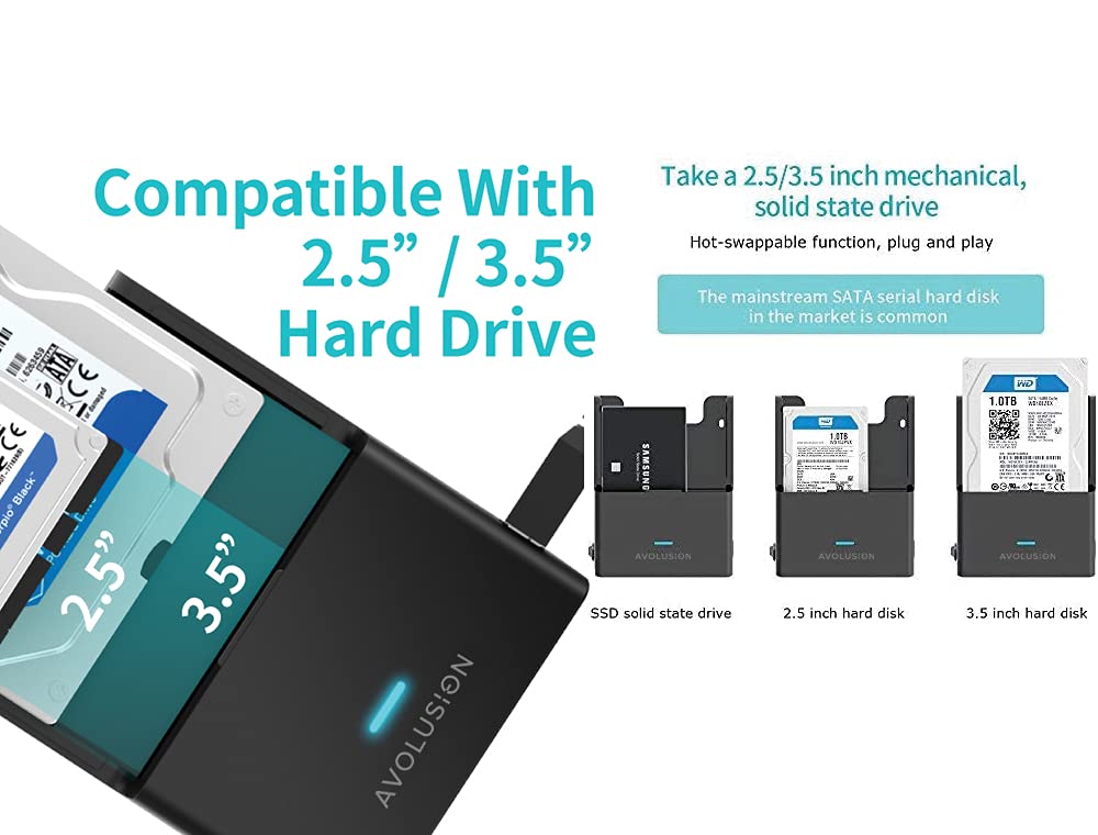 Avolusion HDDGear (HDDGU3-DS) USB 3.0 External Hard Drive Enclosure / HDD Docking Station for 2.5" SSD/HDD & 3.5" HDD - 2 Year Warranty
