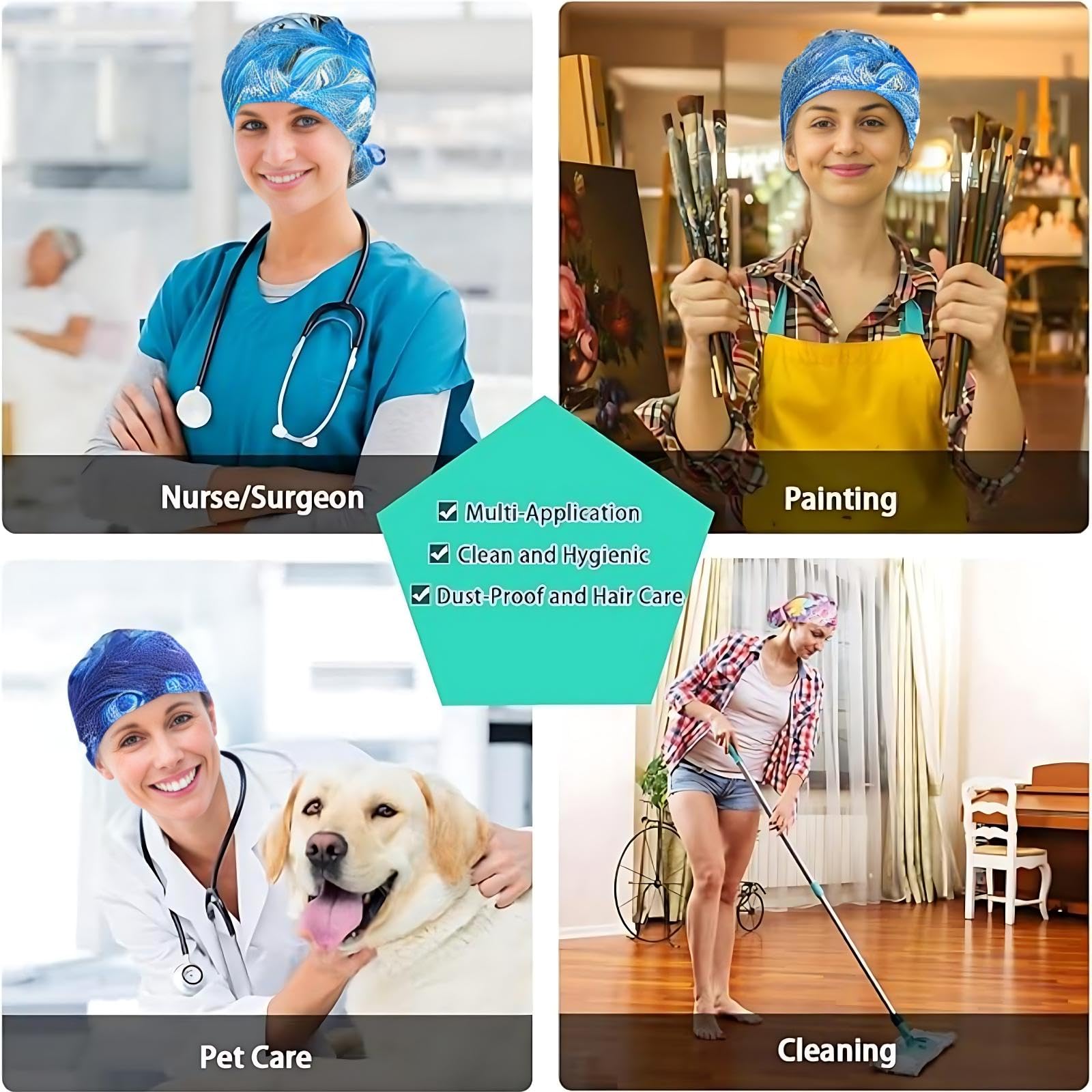 Fanadith Surgical Caps for Women, Scrub Caps Women Ponytail, 3 PCS Scrub Hats with Buttons Ribbon Tie, Adjustable Nurse Caps for Women