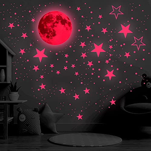 Glow in The Dark Stars for Ceiling Luminous Wall Decals Ceiling Stickers Glow In The Dark Ceiling Decorations Sky Shining Decals Glowing Ceiling Stickers for Kids Bedroom Kids Birthday Gift(Red stars)