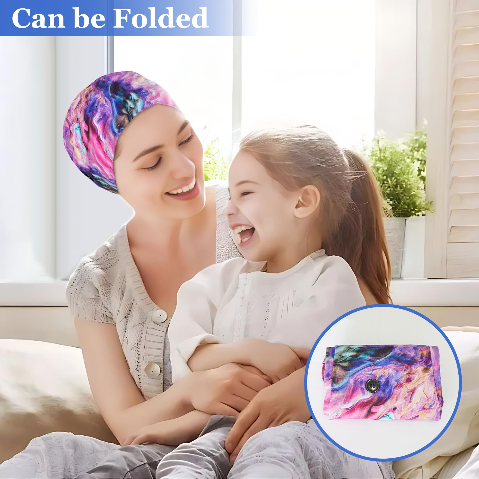 Fanadith Surgical Caps for Women, Scrub Caps Women Ponytail, 3 PCS Scrub Hats with Buttons Ribbon Tie, Adjustable Nurse Caps for Women