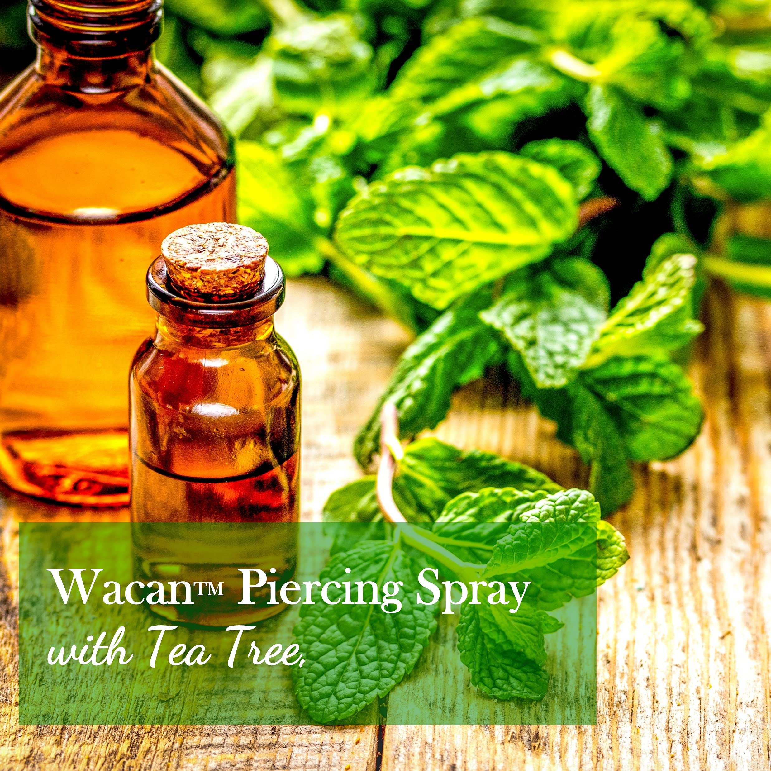 WACAN Fast-Healing Tea Tree Piercing Spray Solution Organic Essential Oil with Natural Sea Salts and Vitamins Solution Aftercare (4 OZ, Personal Size)