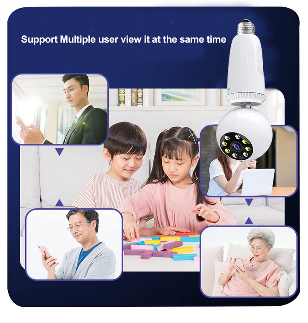 EVERSECU 2MP 1080P Wireless Lightbulb Powered PTZ Security Camera with E27 Bulb Connector, Motion Auto Tracking, Two Way Audio, Night Vision, 2.4ghz WiFi IP PTZ CCTV Camera
