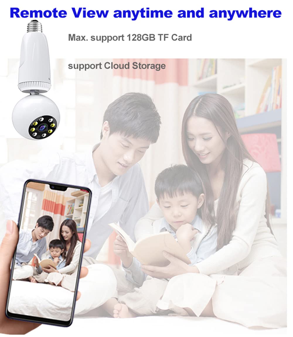 EVERSECU 2MP 1080P Wireless Lightbulb Powered PTZ Security Camera with E27 Bulb Connector, Motion Auto Tracking, Two Way Audio, Night Vision, 2.4ghz WiFi IP PTZ CCTV Camera